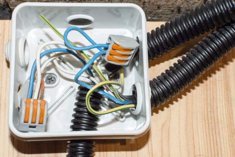 Open Electrical Distribution Box with Connected Wires Stock Photo ...