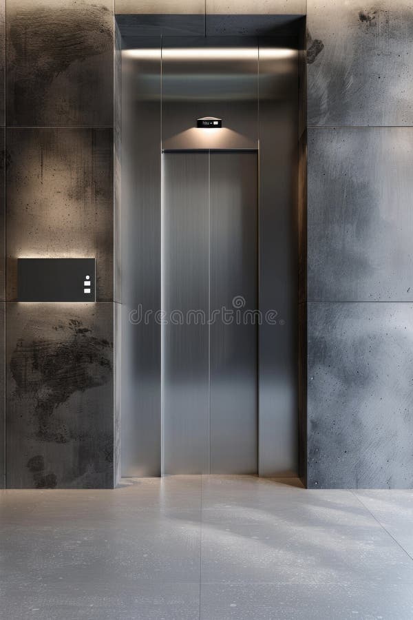 An Open Elevator with a Metal Door in a Modern Office Building Stock ...