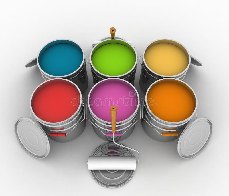 Open Emmers Met Een Verf, Een Borstel En Rollen Stock Illustratie ...