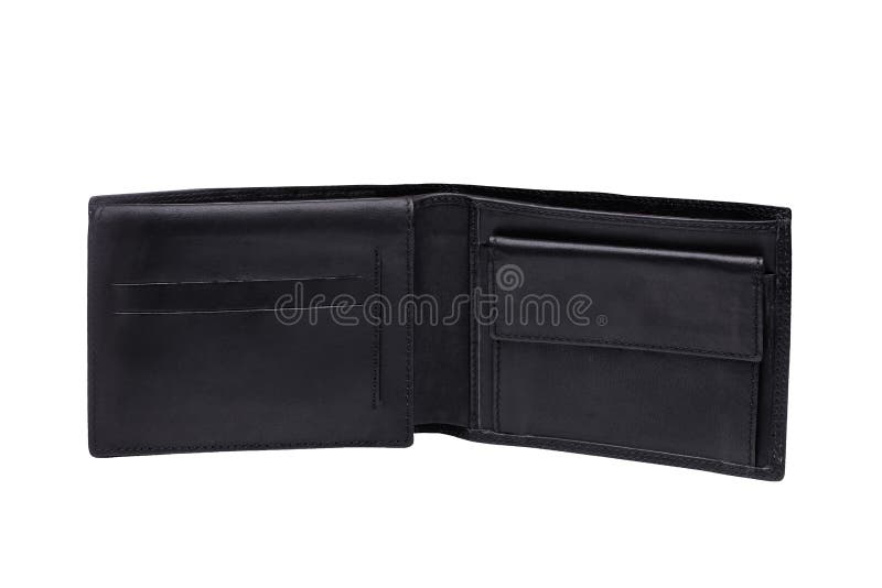 Open Empty Black Feather Wallet Isolated on Whitewa Stock Image - Image ...