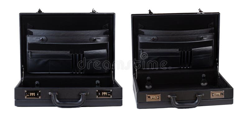 Open Empty Black Office Suitcase with Multiple Compartments, Two Views ...