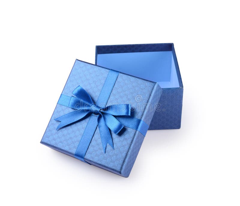 Blue Gift Box with Shiny Satin Bow Stock Photo - Image of satin ...