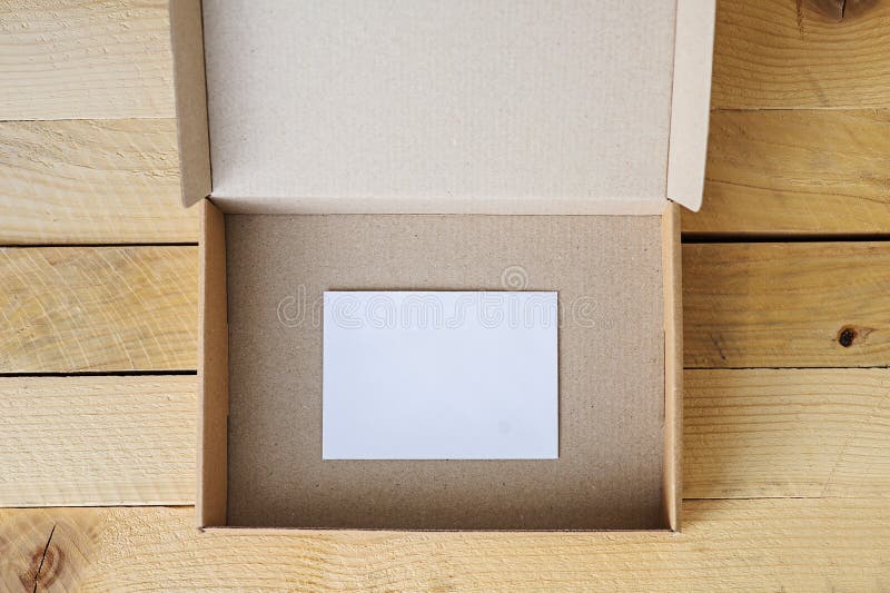 Open Empty Box with White Card Inside. Stock Image - Image of delivery ...