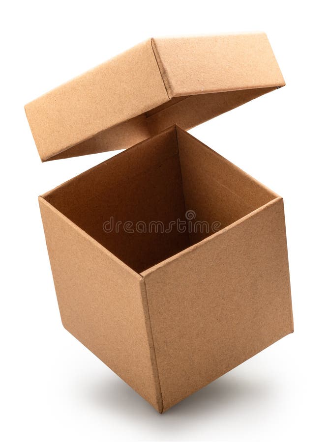 Open Empty Brown Gift Box Lid Floating Above Isolated White Background ...
