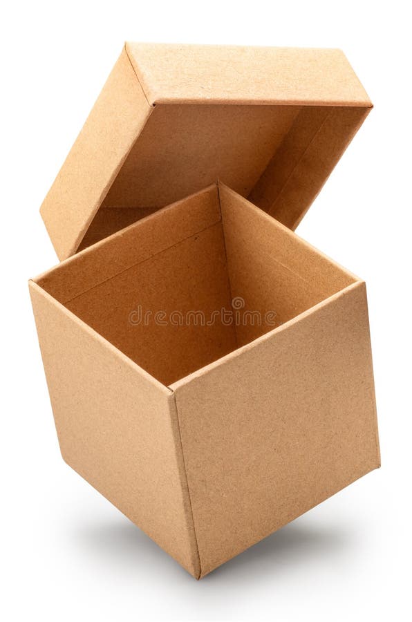 Open Empty Brown Gift Box Lid Floating Above Isolated White Background ...