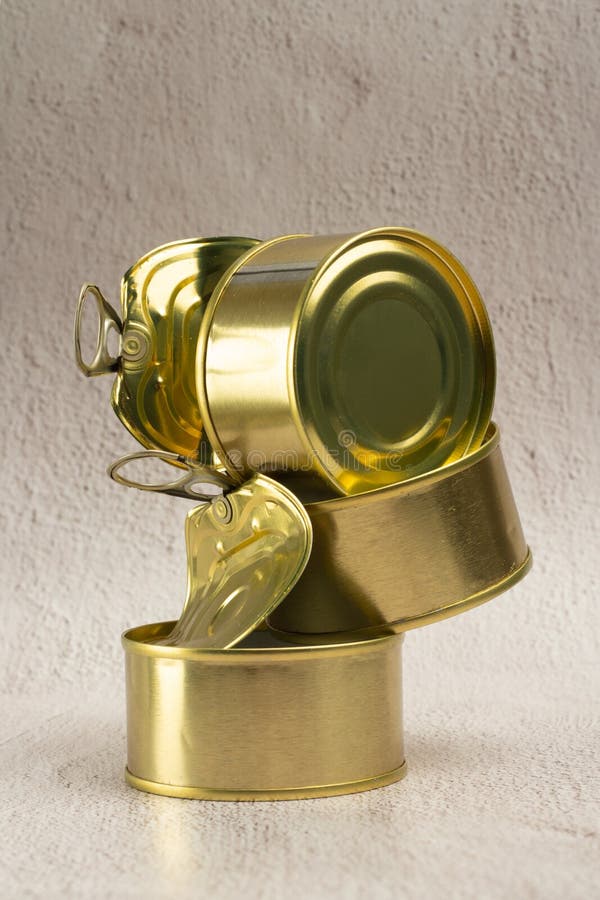 Open and Empty Cans of Canned Food Stacked Stock Photo - Image of ...