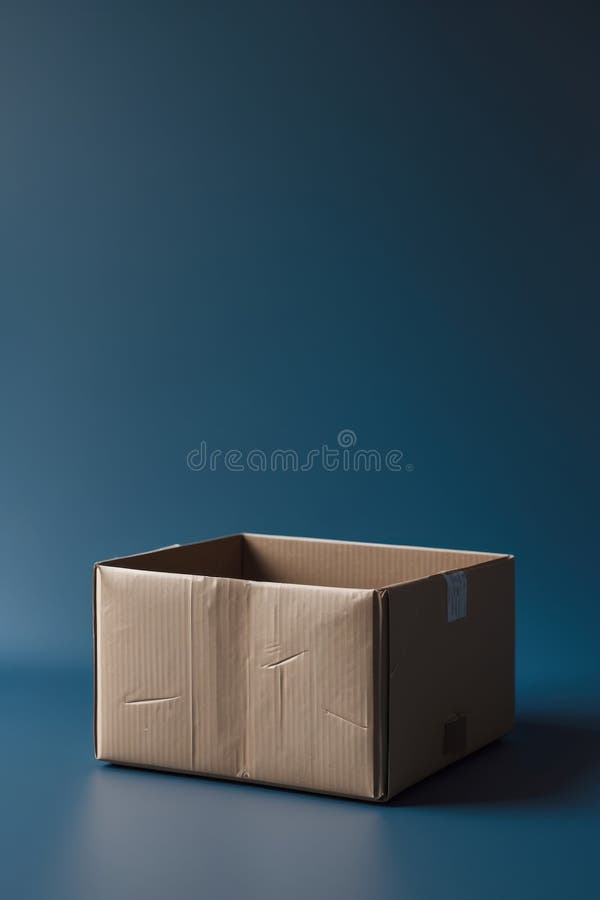 An Open Empty Cardboard Box on a Blue Background Stock Image - Image of ...