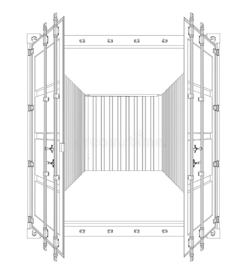 Open Empty Cargo Container. Wire-frame Style Stock Illustration ...