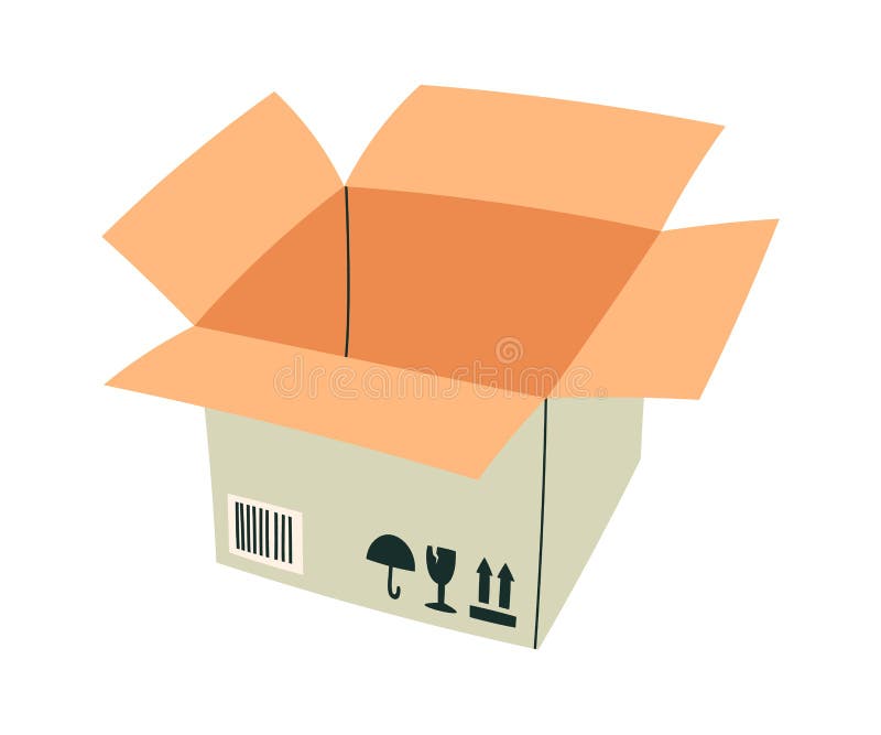Open Empty Cartoon Cardboard Box Flat Icon Stock Vector - Illustration ...