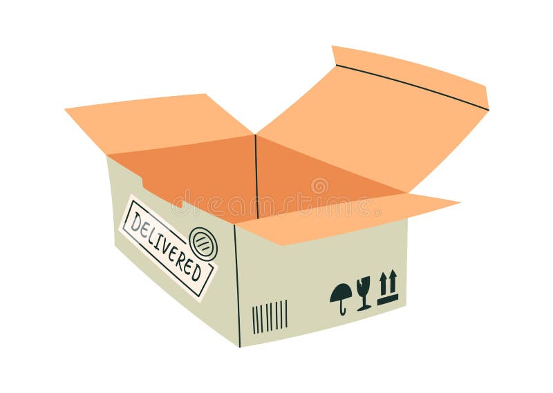 Open Empty Cartoon Cardboard Box Flat Icon Stock Vector - Illustration ...