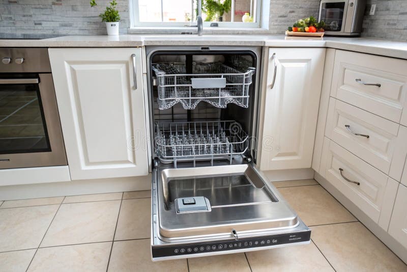 Open Empty Dishwasher in Kitchen Stock Illustration - Illustration of ...