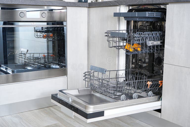 Open, Empty Dishwasher. Washing Dishes in the Dishwasher. Open ...