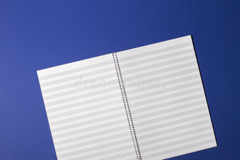 Empty Exercise Book with Pentagrams Lines for Musical Notes on Blue ...