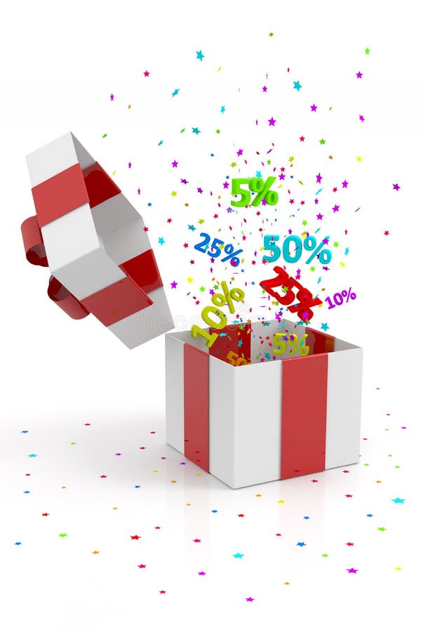 3d Rendering of Gift Box with 50 Discount Over White Stock Illustration ...
