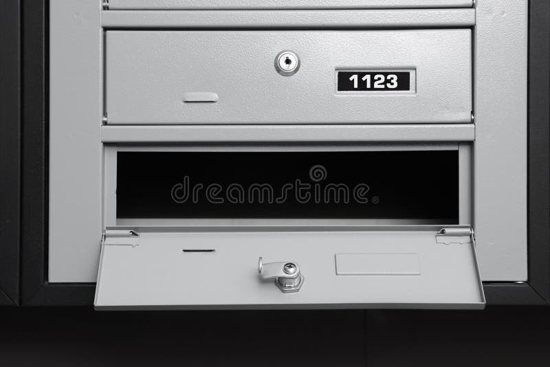 Open Empty Grey Metal Mailbox with Keyhole Indoors Stock Image - Image ...