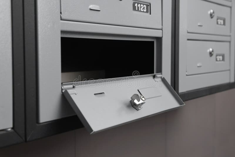 Open Empty Metal Mailbox with Keyhole Indoors Stock Image - Image of ...