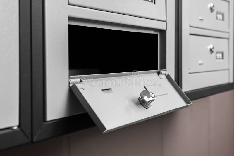 Open Empty Metal Mailbox with Keyhole Indoors Stock Photo - Image of ...