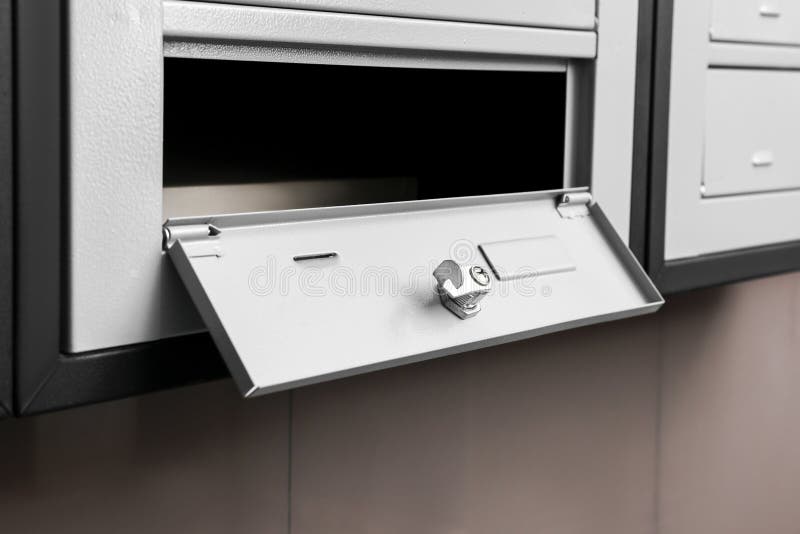 Open Empty Metal Mailbox with Keyhole Indoors Stock Image - Image of ...