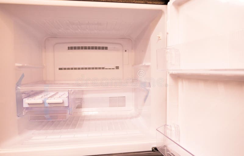Open Empty New White Refrigerator Inside Fridge with Shelves Stock ...