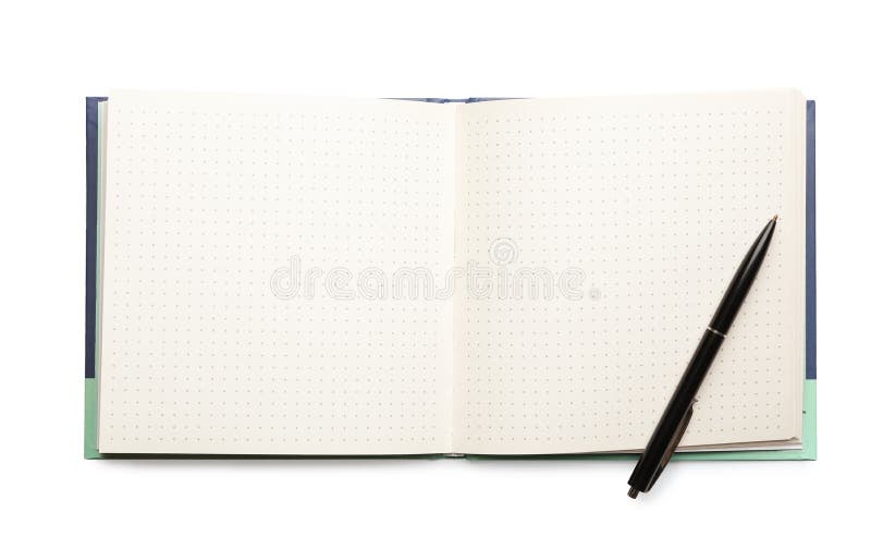 Open Empty Notebook and Pen Isolated on White, Top View Stock Photo ...
