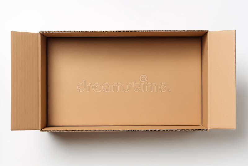Open Empty Rectangular Cardboard Box on White Background. Mockup for ...