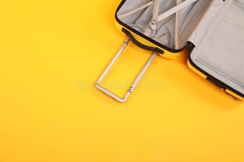 Open Empty Suitcase Yellow Background Top View Stock Photos - Free ...