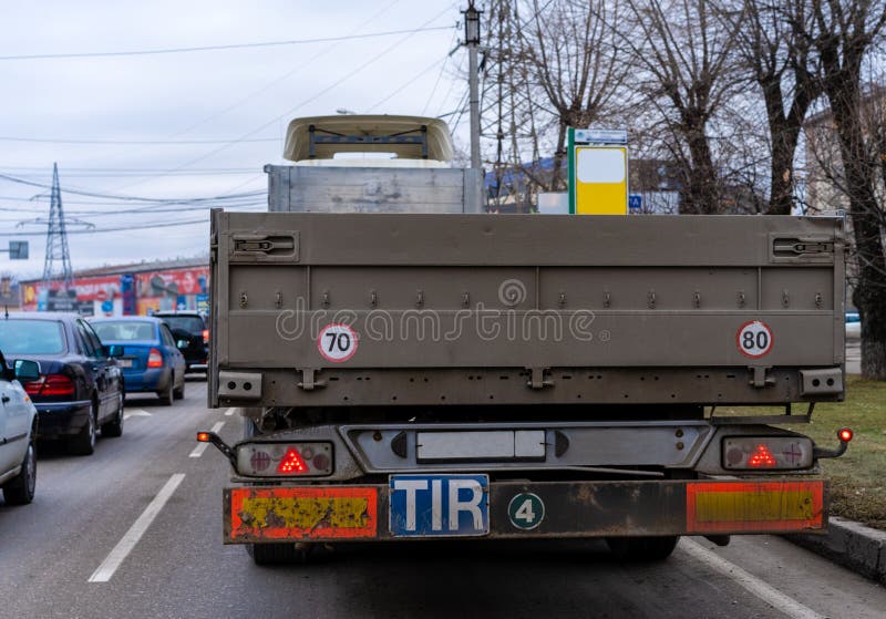 An Open Empty Truck for Transportation of Goods Stopped on the Road ...