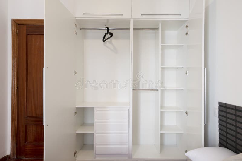 Open Empty White Closet Layout with Shelves, Drawers Stock Image ...