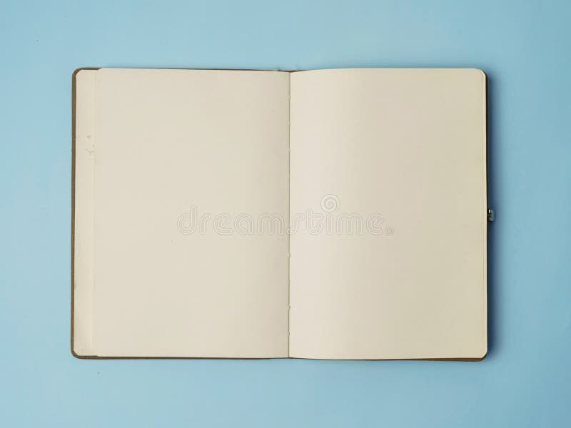 Open Empty White Paper Book Laying Blue Desk Top View Flat Lay Angle ...
