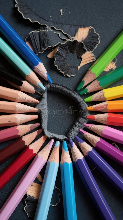 Open-ended Circle of Colorful Pencils in High-angle Arrangement Stock ...