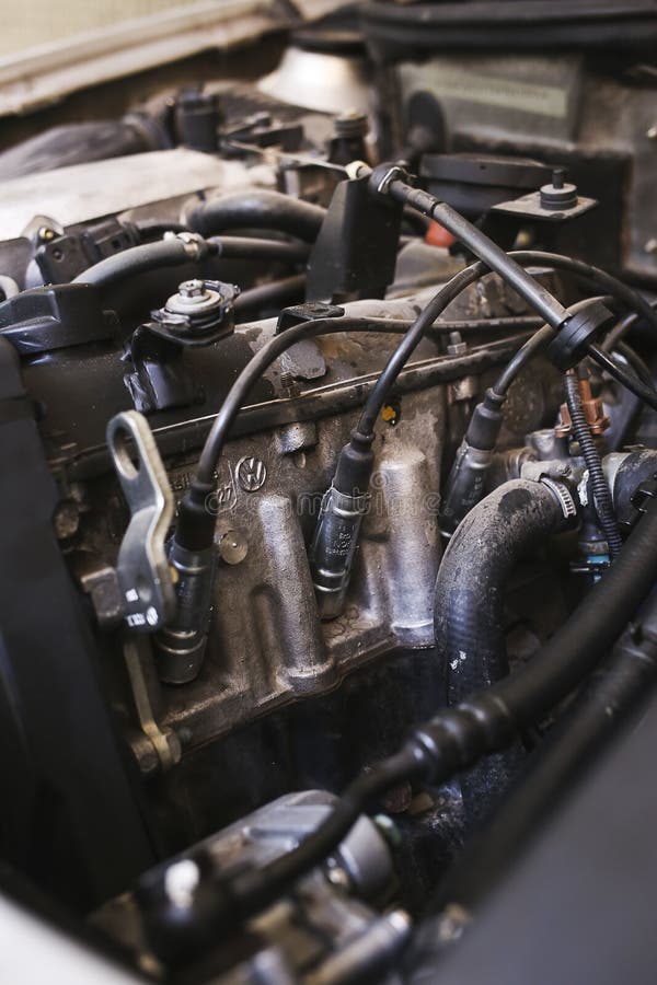 Open Engine Exhibited with Most of Its Parts in View Stock Photo ...