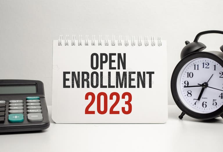 OPEN ENROLLMENT 2023 Words with Calculator and Clock with Notebook ...