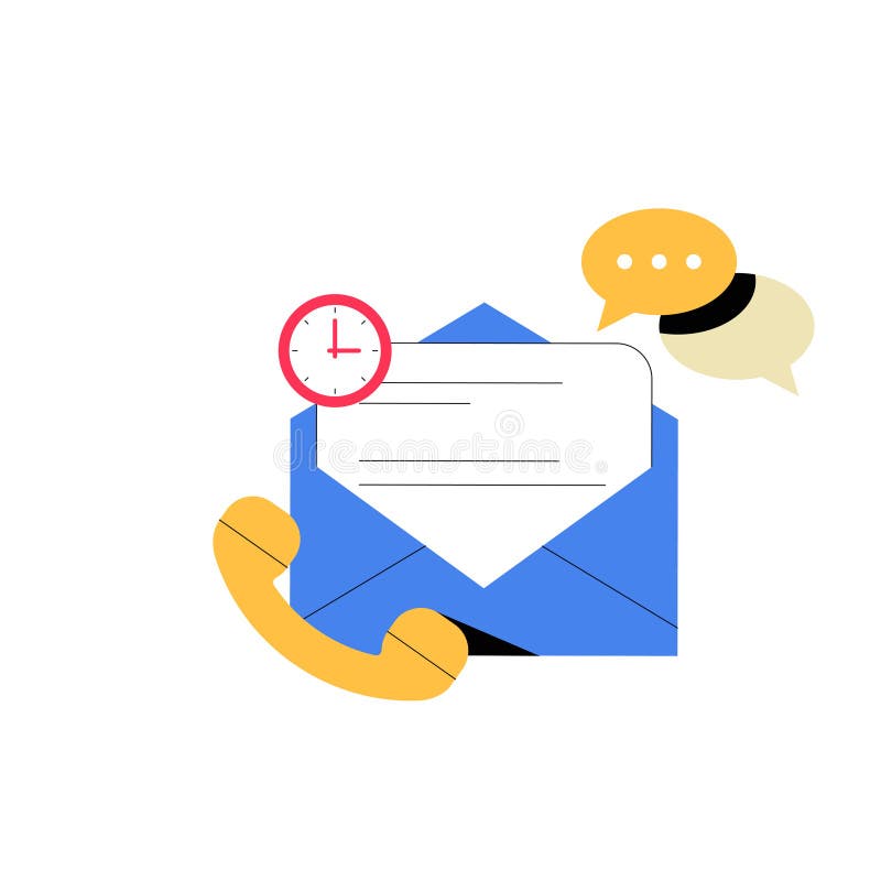 Open Envelope with Clock and Telephone Icons in Flat Vector ...