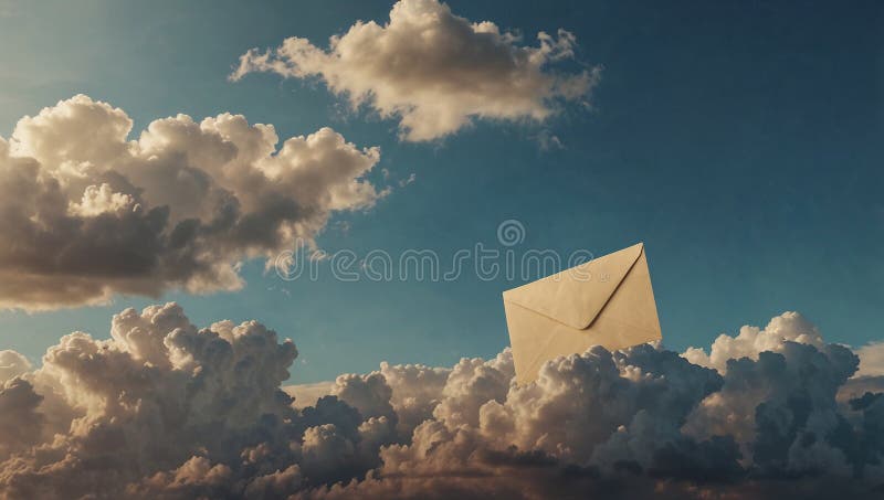 Open Envelope with Clouds and Birds Emerging, Symbolizing Messages of ...