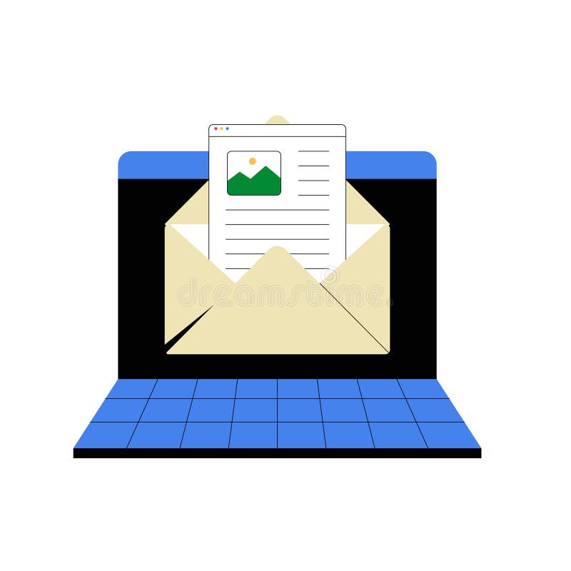 Open Envelope with Document Displayed on Laptop Screen in Flat Vector ...