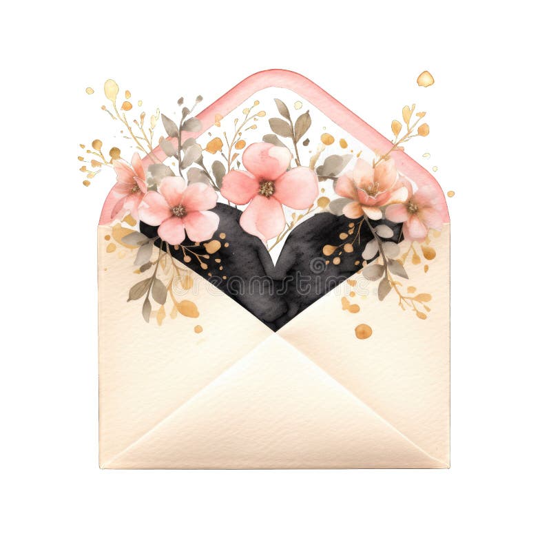 An Open Envelope with Flowers and Leaves on the Inside of it Stock ...