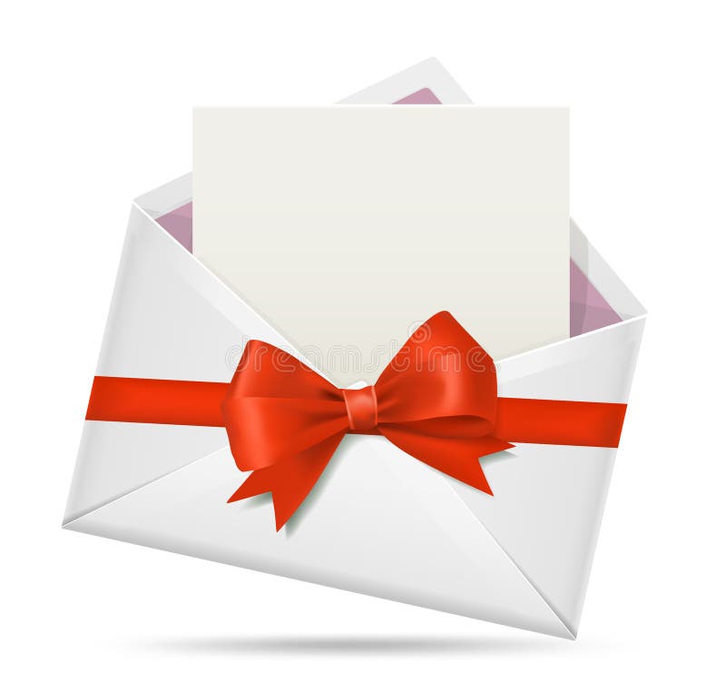 Open Envelope Greeting Card, with Wrapping Red Bow Realistic Vector ...