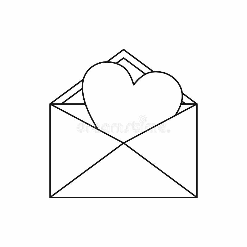 Open Envelope with Heart Icon, Outline Style Stock Vector ...