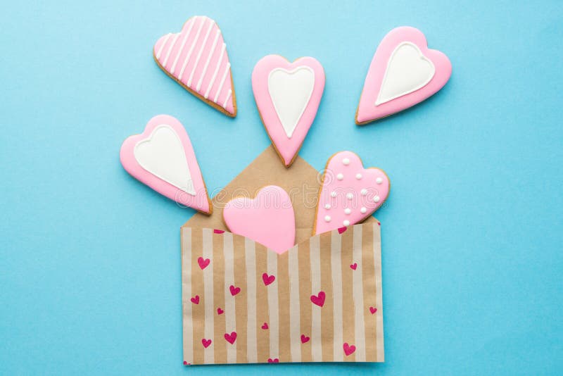 Open Envelope with Heart Shaped Cookies Stock Photo - Image of dessert ...