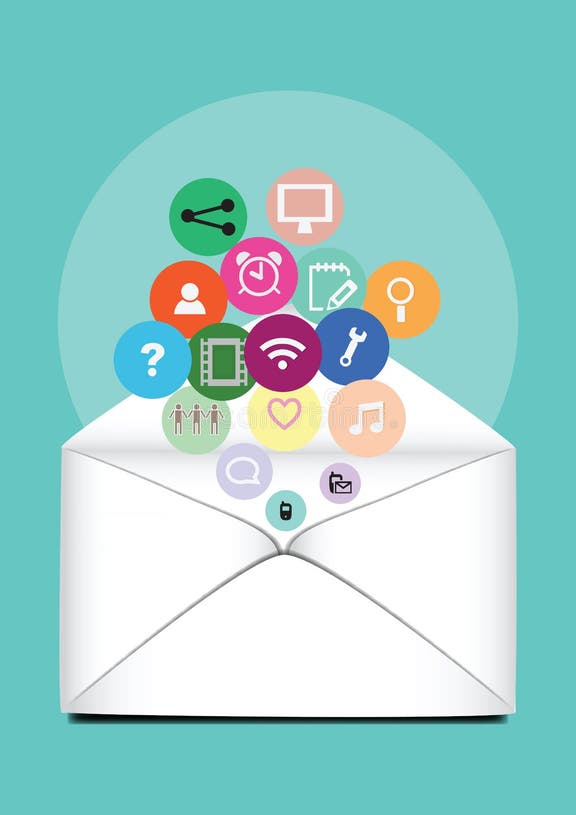 Open Envelope and Icon Flow Stock Vector - Illustration of document ...