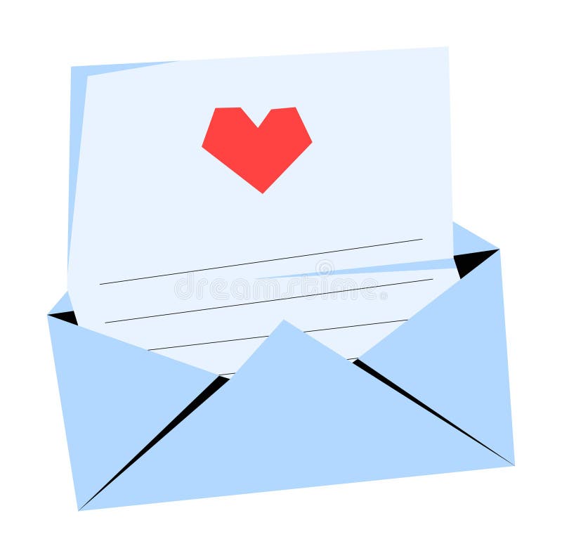 Love Letter in Envelope with Heart Symbol in Flat Vector Illustration ...