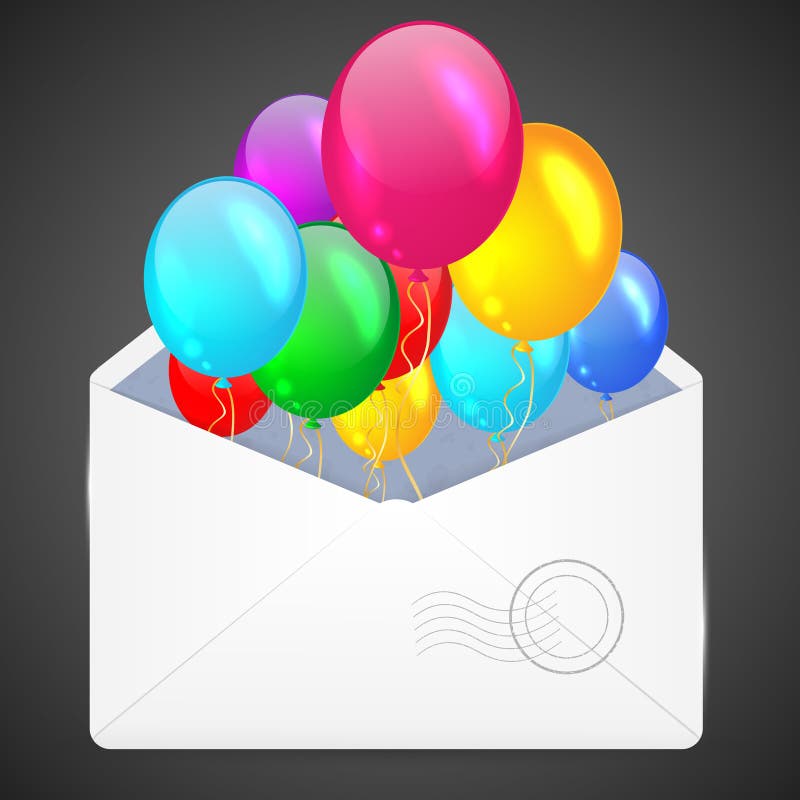 Open Envelope with Multicolored Balloons. Stock Vector - Illustration ...