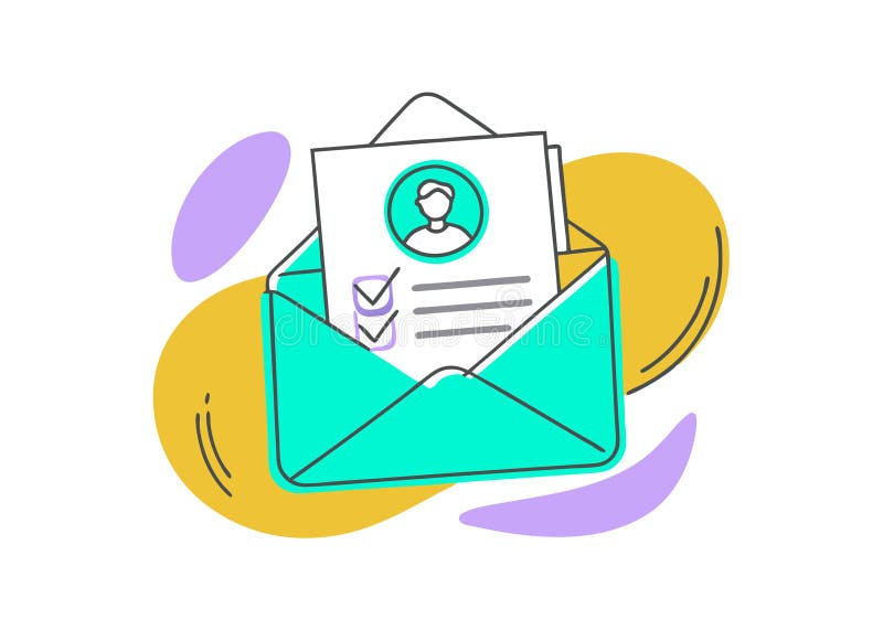 An Open Envelope Reveals a Document with a Profile Icon and Checkmarks ...