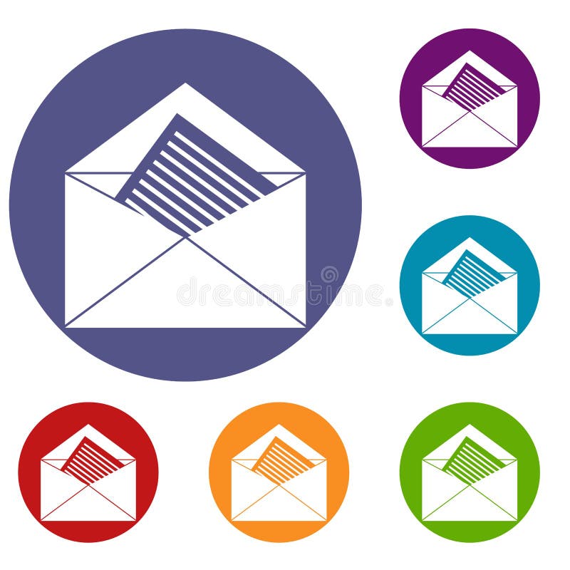Open Envelope with Sheet of Paper Icons Set Stock Vector - Illustration ...