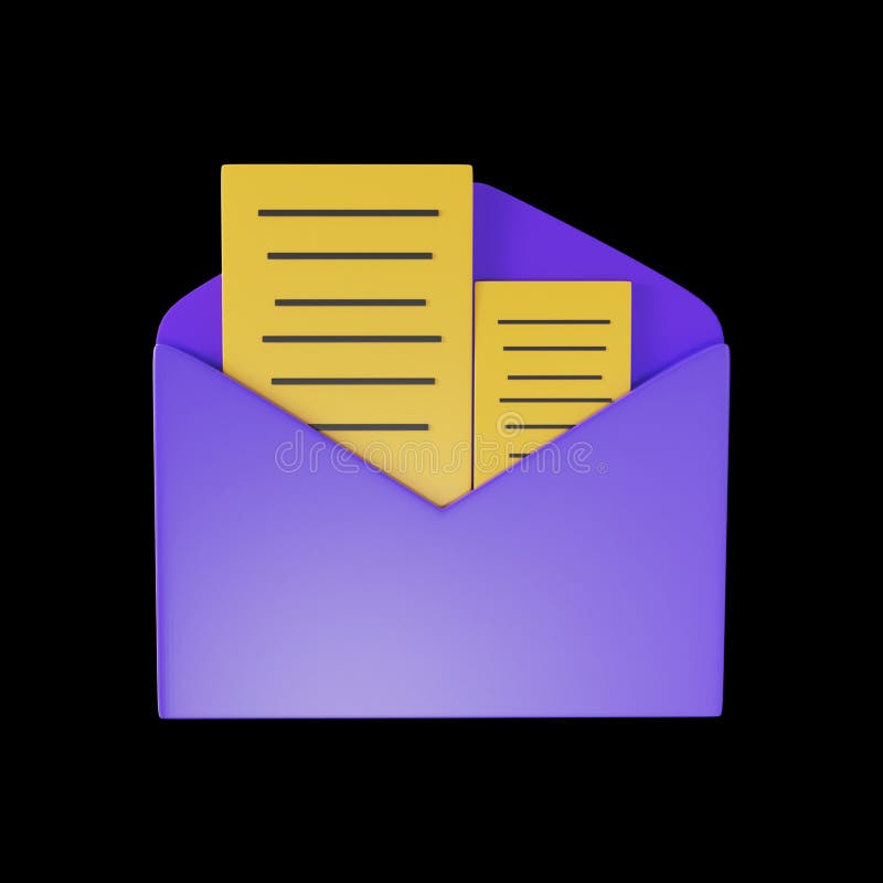 Open Envelope Yellow and Purple Icon Over Black Stock Illustration ...