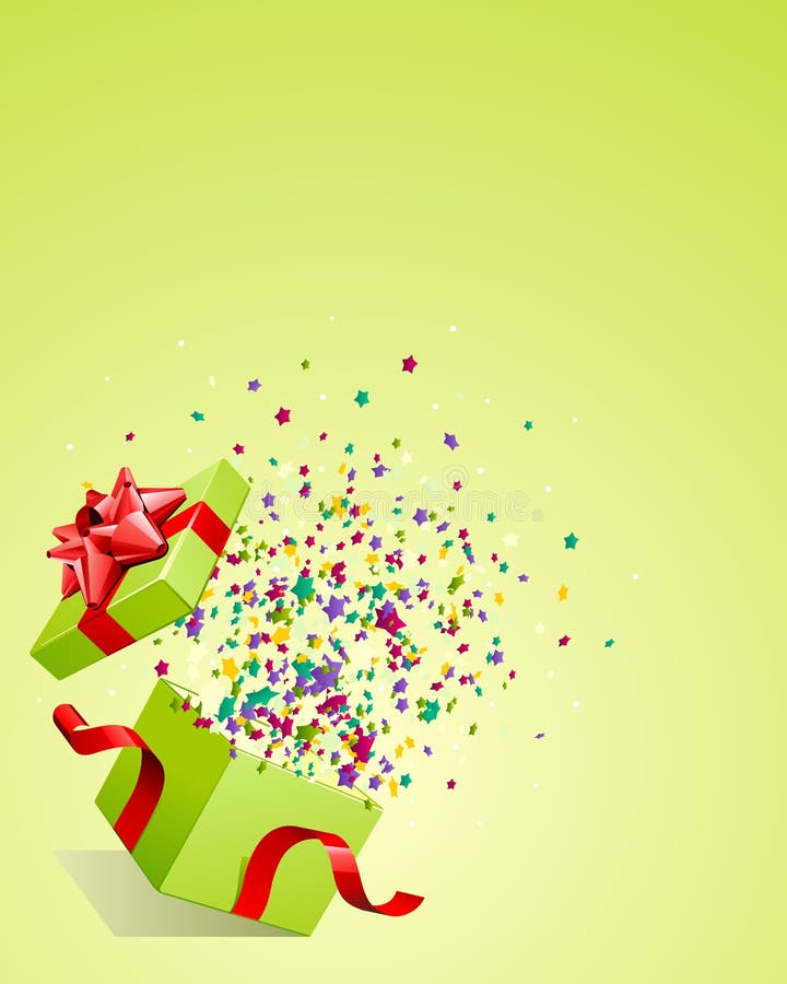 Open Explore Gift with Fly Stars Stock Vector - Illustration of ribbon ...