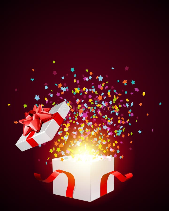 Open Explore Gift with Fly Stars Stock Vector - Illustration of ribbon ...