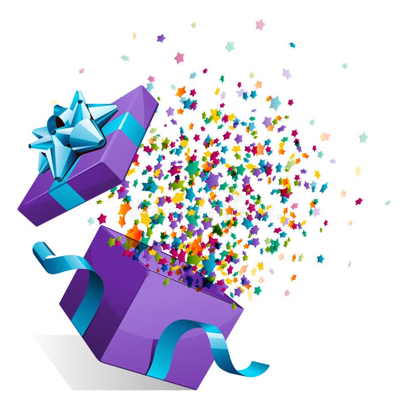 Open Explore Gift with Fly Stars Stock Vector - Illustration of ribbon ...