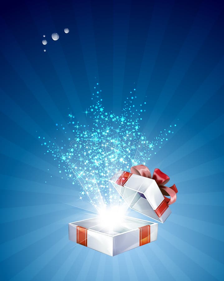 Open Explore Gift with Stars Background Stock Vector - Illustration of ...