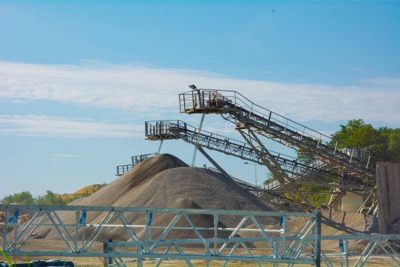 Open Extraction of Crushed Stone and Gravel. Mountains of Stone Stock ...
